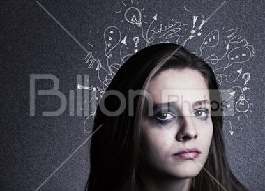 Sad young man with worried stressed face expression and brain melting ...